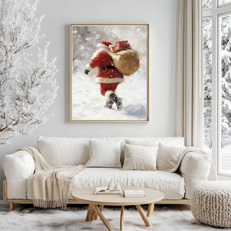 Santa Claus Winter Snow Art Print | Nostalgic Christmas Decor (digital ...