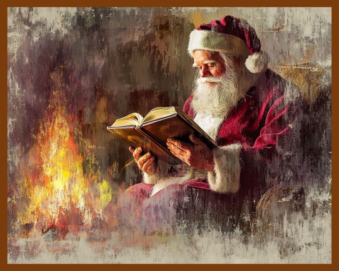 Santa Claus Reading by Fire – Christmas Oil Painting (digital Download ...