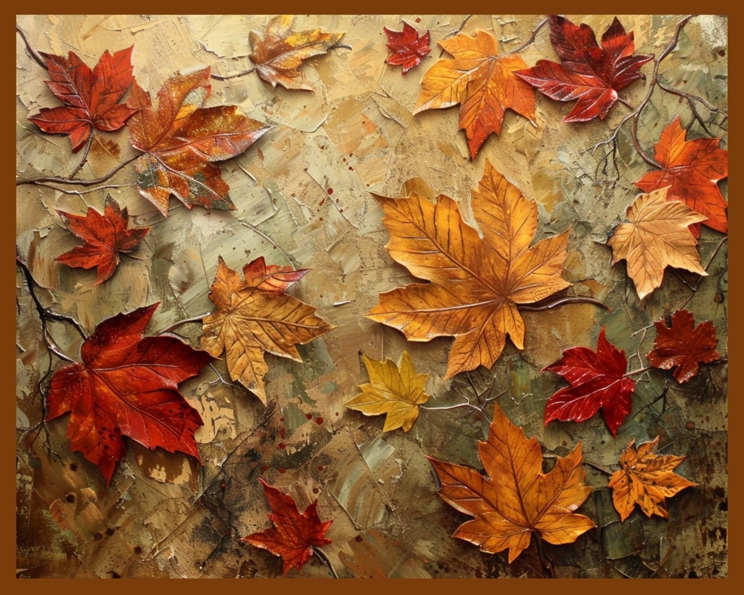 Vintage Oil Painting of Autumn Leaves: Printable Fall Oil Painting ...