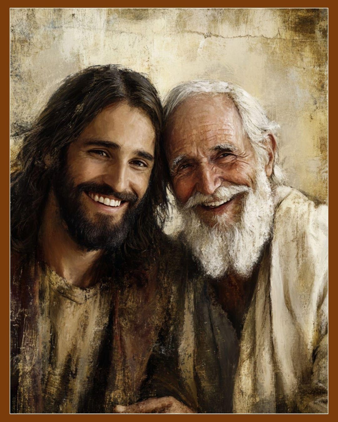 Smiling Jesus With Elderly Friend Vintage Style Christian Wall Art ...
