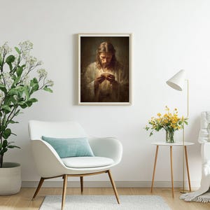 Jesus Holding Communion Art Print, Christian Eucharistic Wall Decor ...
