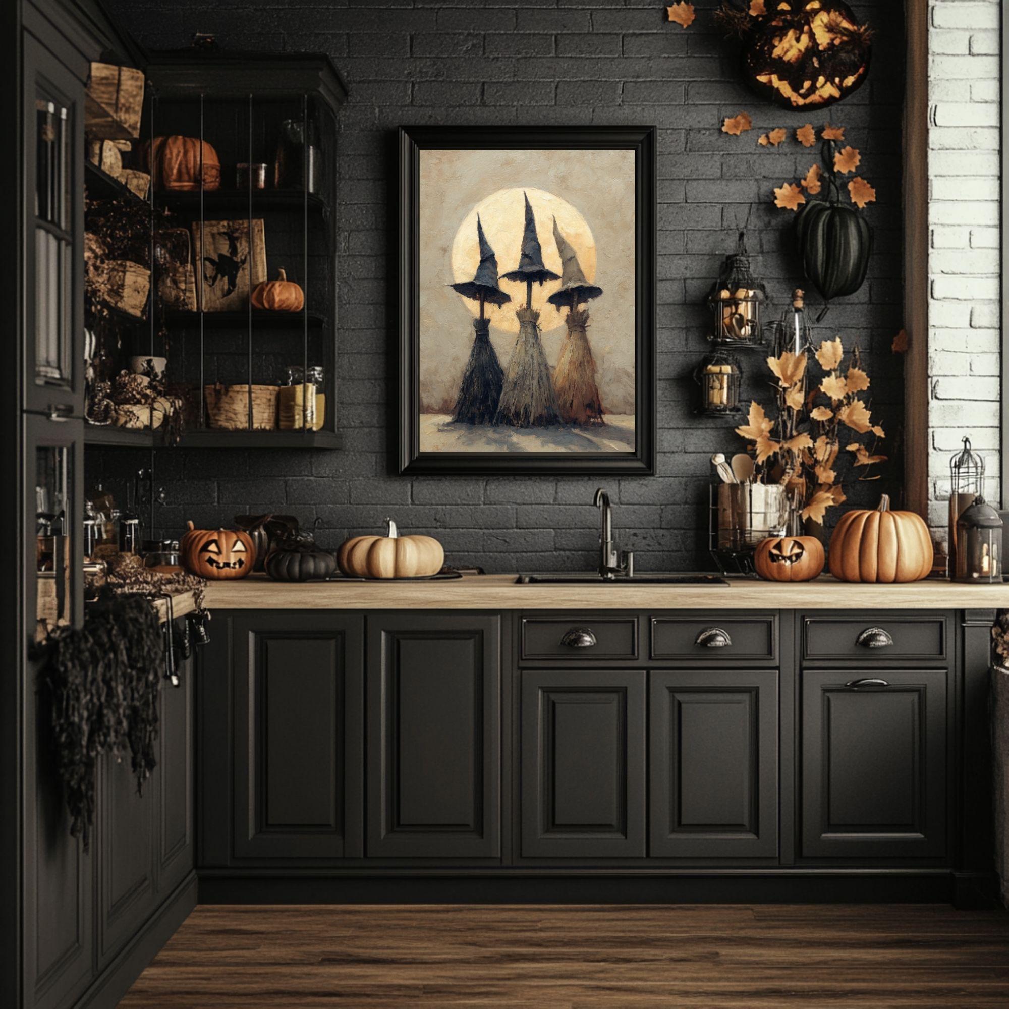 Rustic Witch Hats and Brooms Halloween Print (digital Art) - Etsy