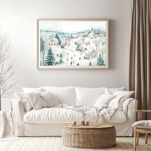 Enchanting Winter Village Scene - New England Snowscape With Villagers ...