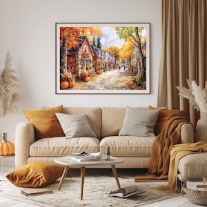 Autumn Village Street Art Print: Colorful Fall Scenery (digital ...