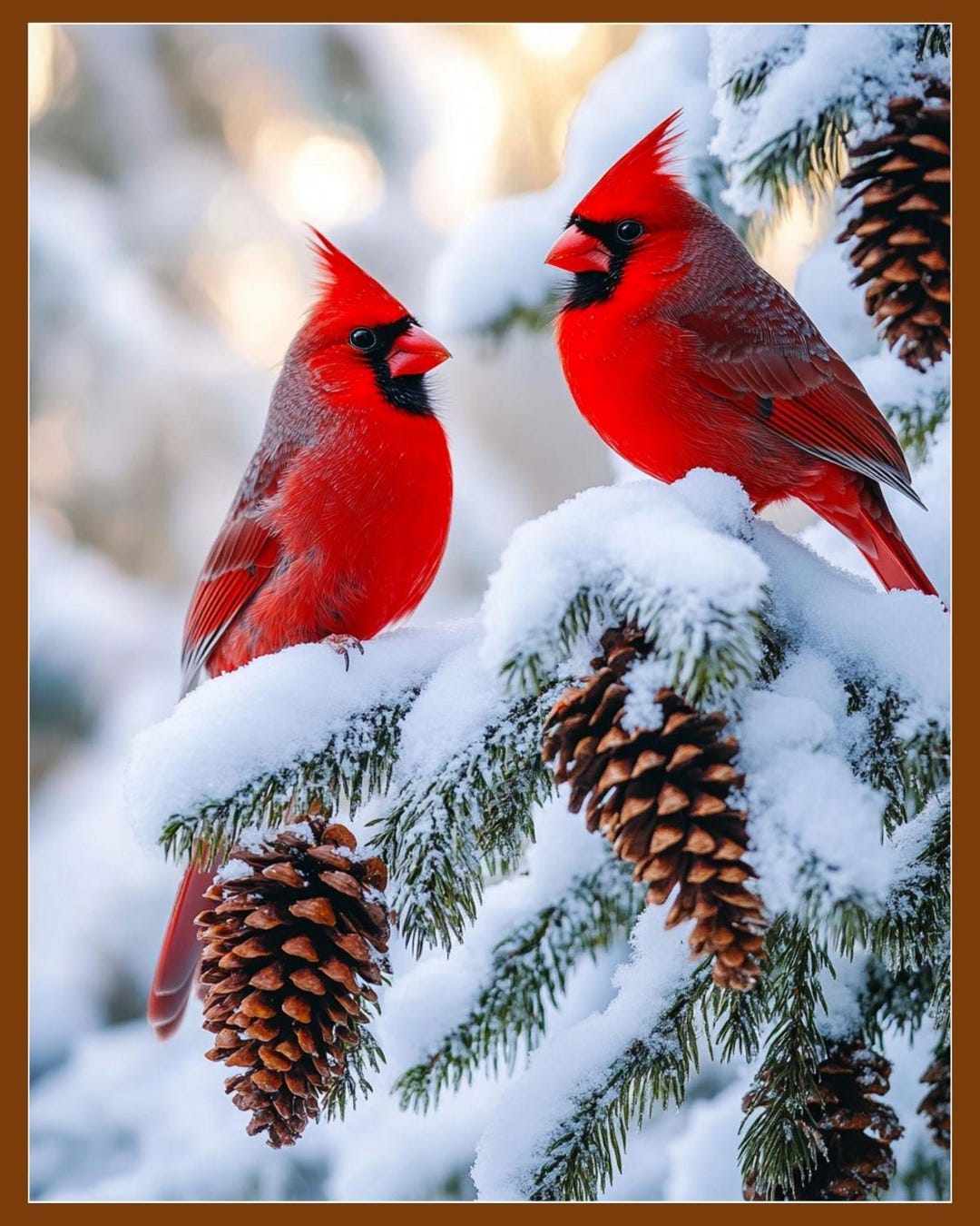 Red Cardinals Winter Scene Oil Painting – Holiday Wall Art (digital ...