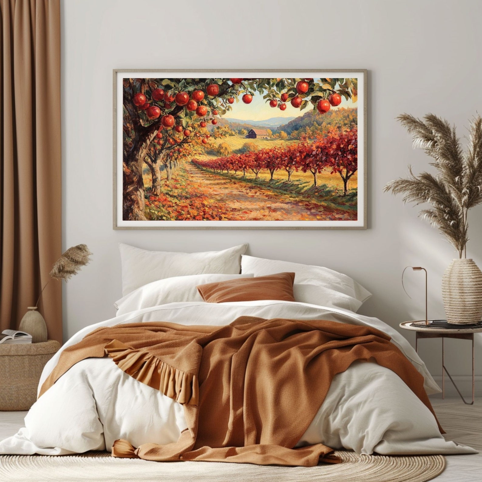 Golden Autumn Apple Orchard Art Print: Vibrant Harvest Landscape ...
