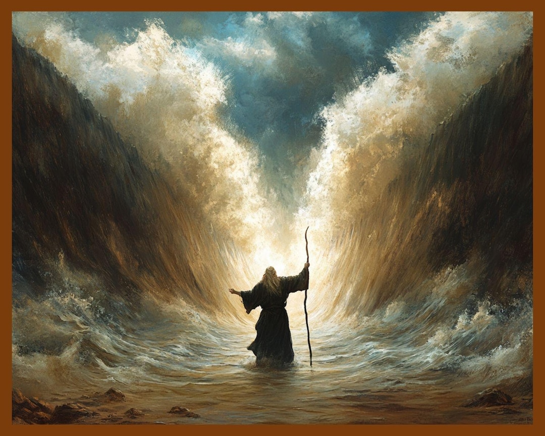 Moses Parting the Red Sea Landscape Art Print, Old Testament, Moses Art ...