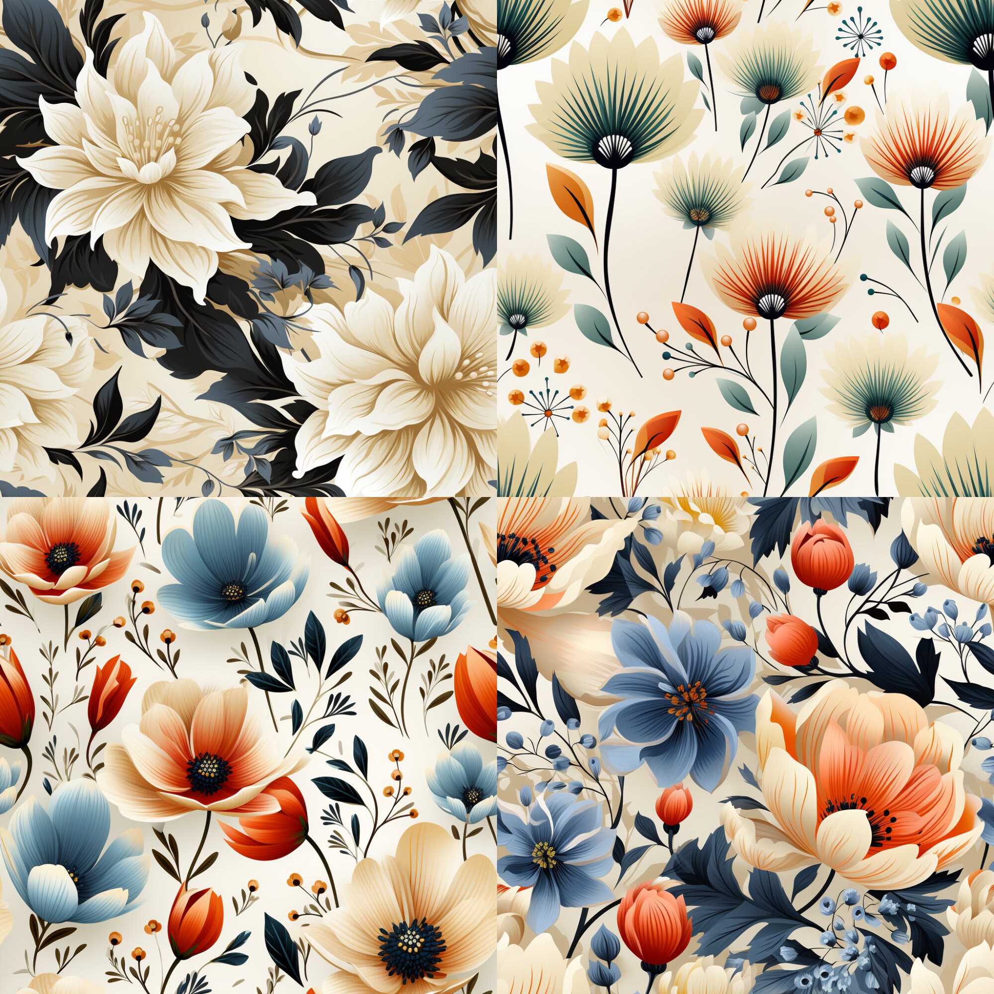 Seamless Floral Ensemble Digital Paper Flower Backgrounds 16 Designs ...