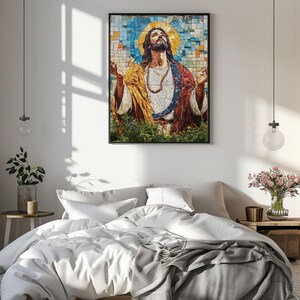 Christian Religious Wall Art | Jesus Mosaic Art Print | Vibrant ...