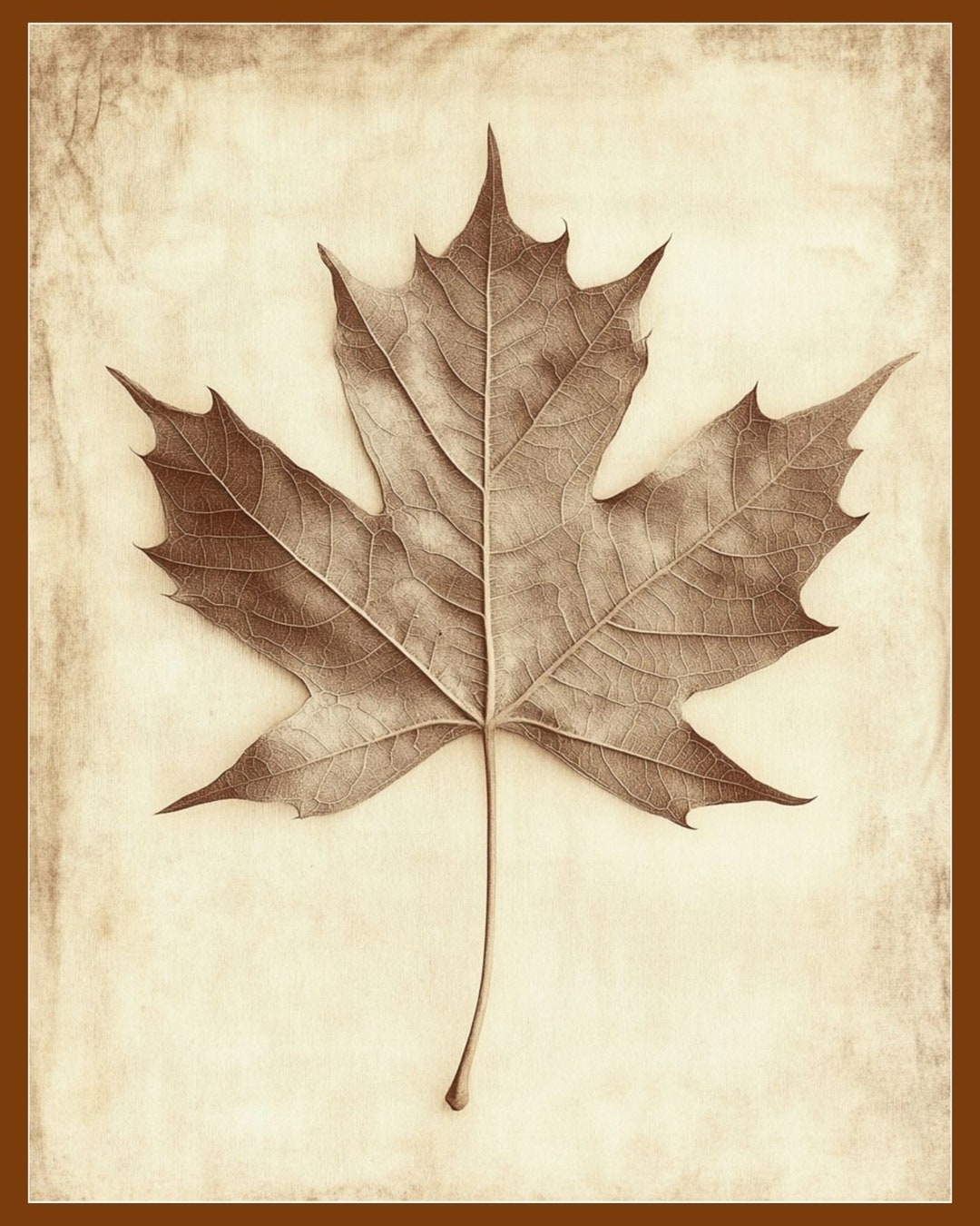 Antique Maple Leaf Art Print, Neutral Rustic Autumn Print, Sepia-toned ...