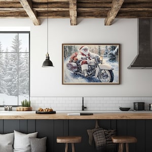 Santa on Harley-davidson Christmas Art | Vintage Motorcycle Holiday ...