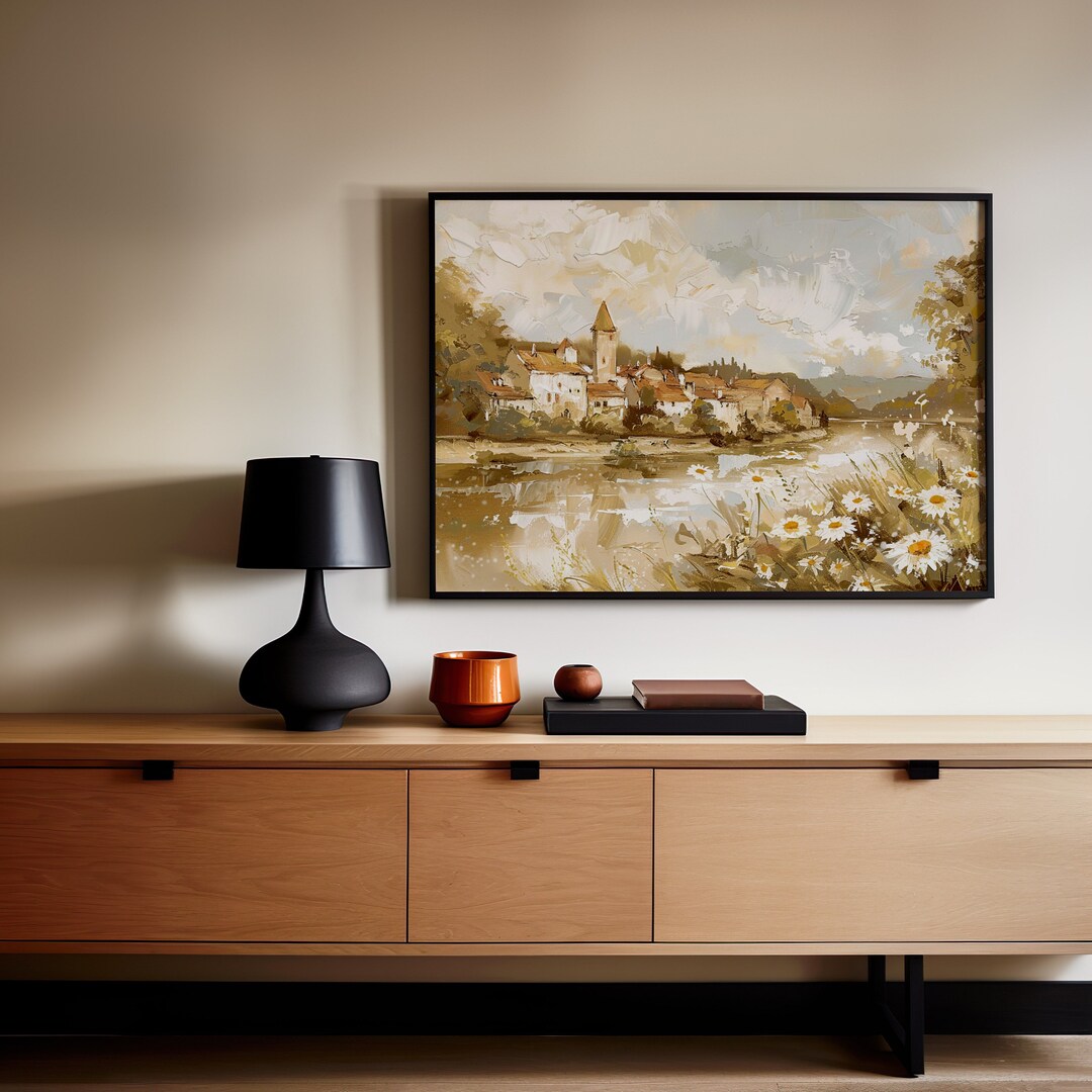 Vintage Rustic Village Painting | Old Farmhouse Wall Decor | Old Rustic ...