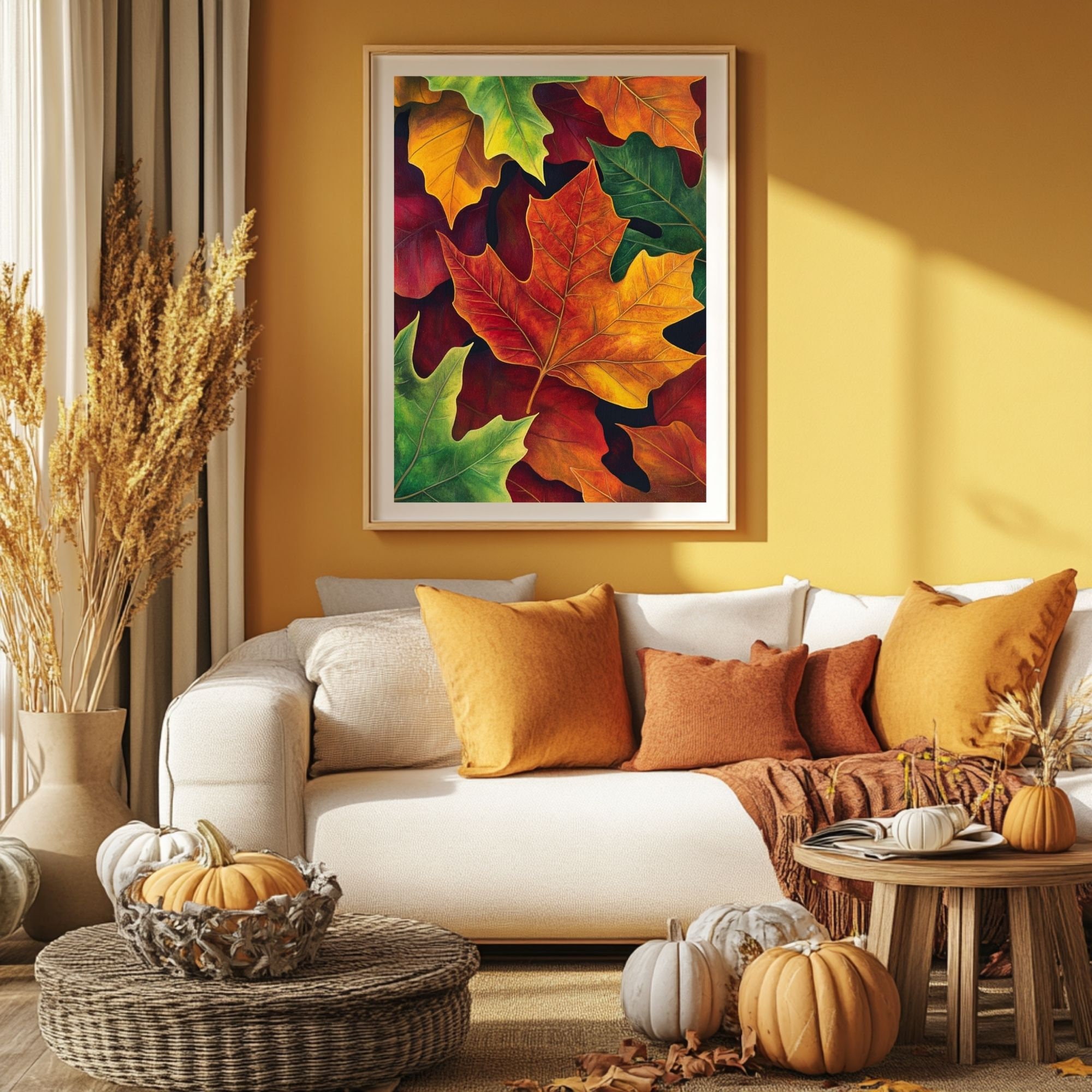 Vibrant Autumn Leaves Art Print Rich Fall Colors Watercolor Painting ...