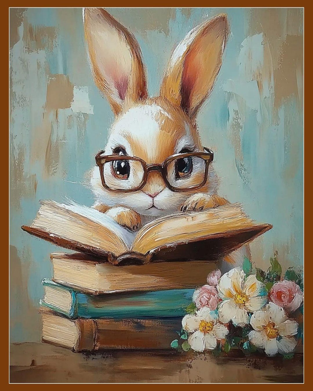 Easter Bunny Reading Book Print Art, Cute Rabbit Big Glasses Printable ...