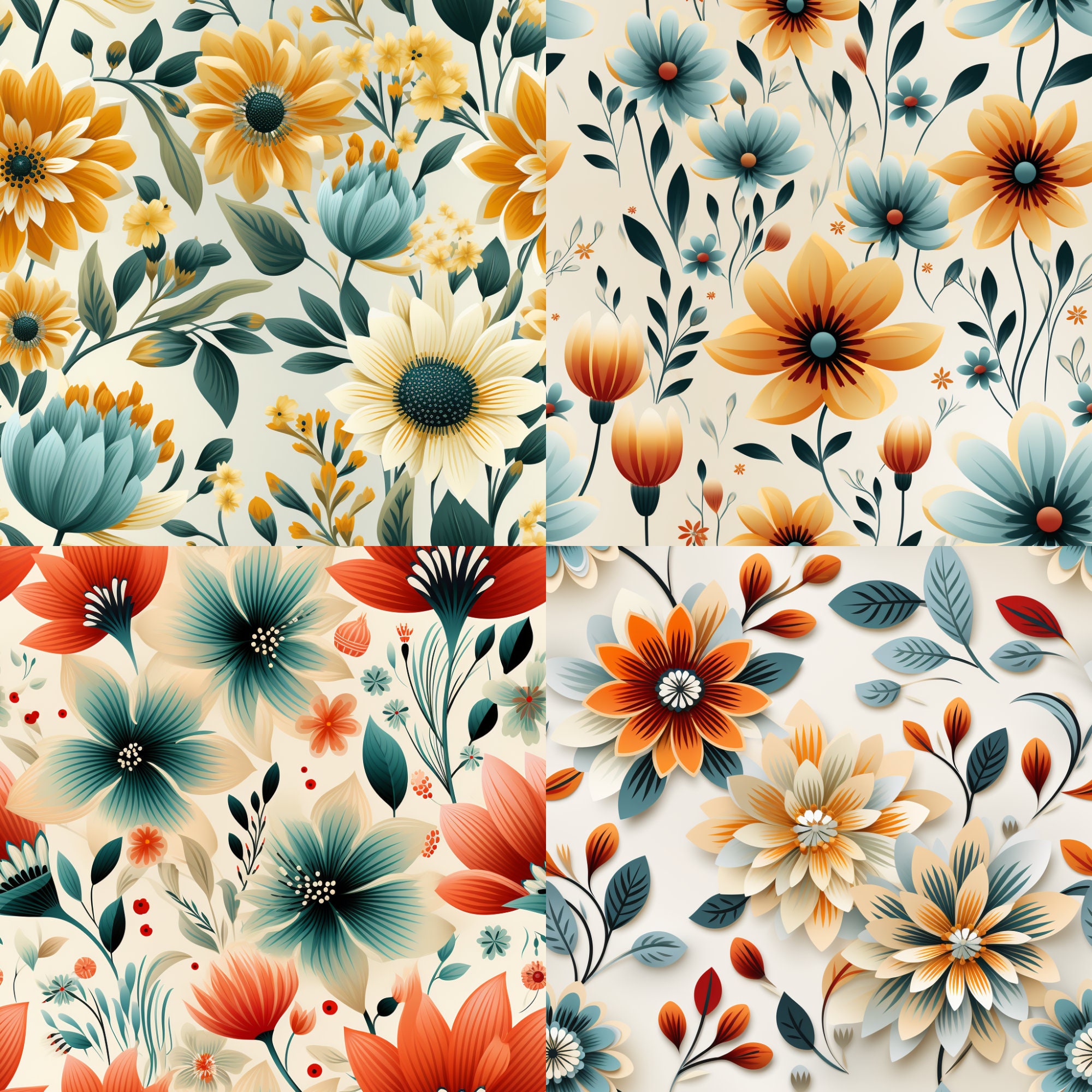 Seamless Floral Ensemble Digital Paper Flower Backgrounds 16 Designs ...