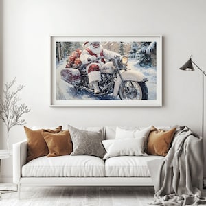 Santa on Harley-davidson Christmas Art | Vintage Motorcycle Holiday ...