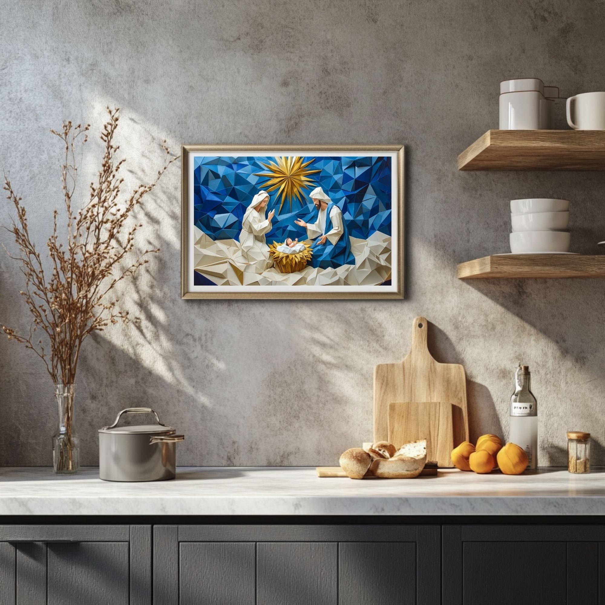 Origami Nativity Scene Art Print | Geometric Christmas Decor (digital ...