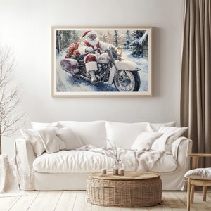 Santa on Harley-davidson Christmas Art | Vintage Motorcycle Holiday ...