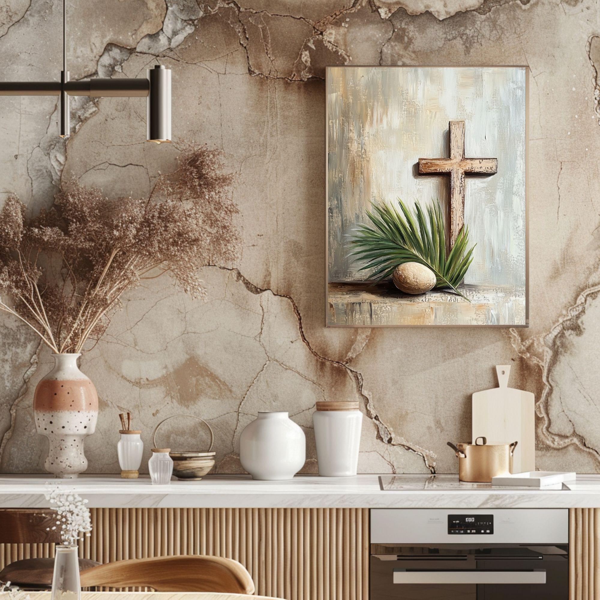 Easter Cross and Palm Art Print | Religious Wall Decor (digital ...