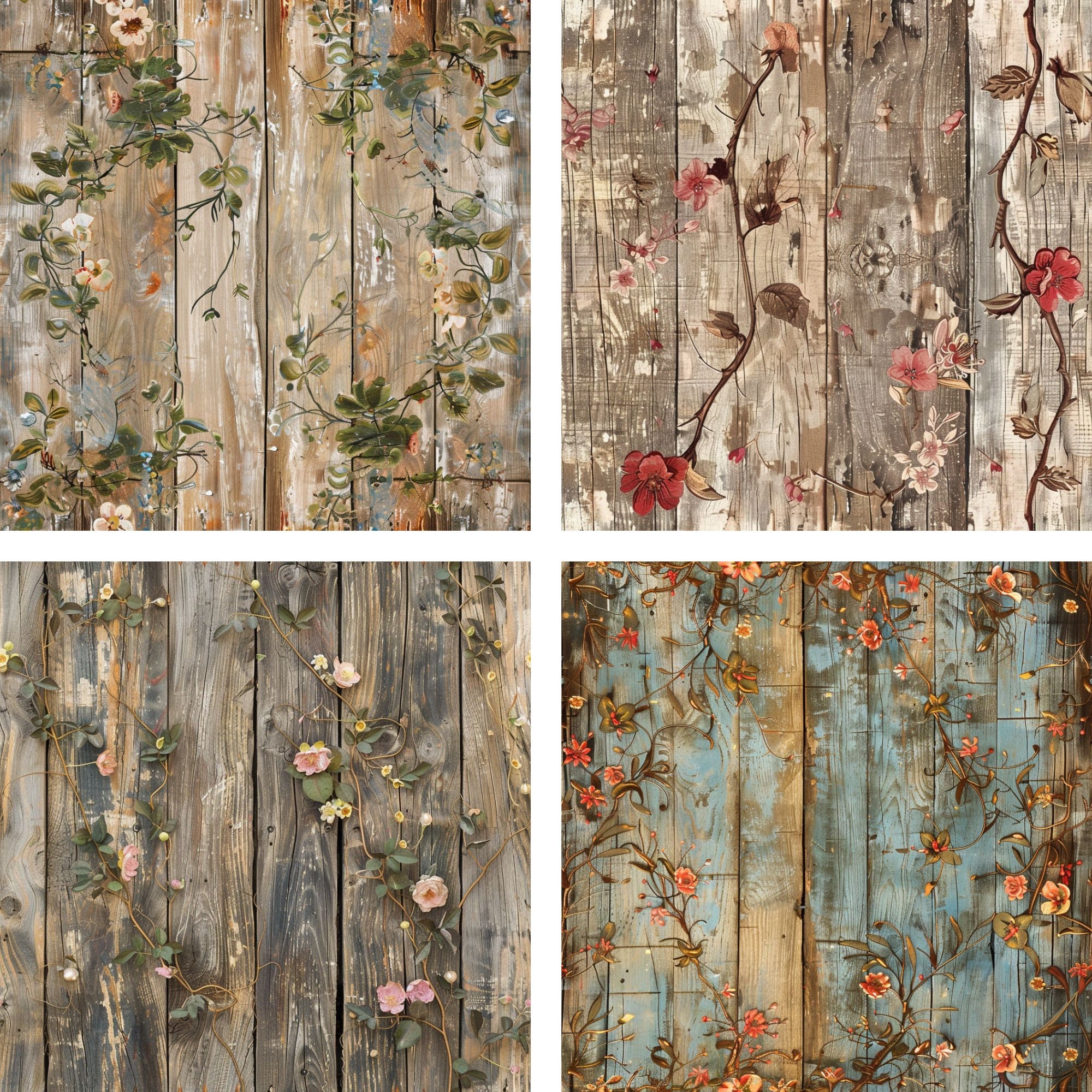 Seamless Shabby Wood Textures Digital Paper, Seamless Rustic Chic Wood ...