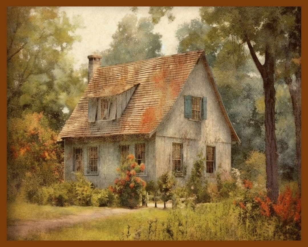 Rustic Farmhouse Wall Decor, Vintage Stone House Print, House Cottage ...