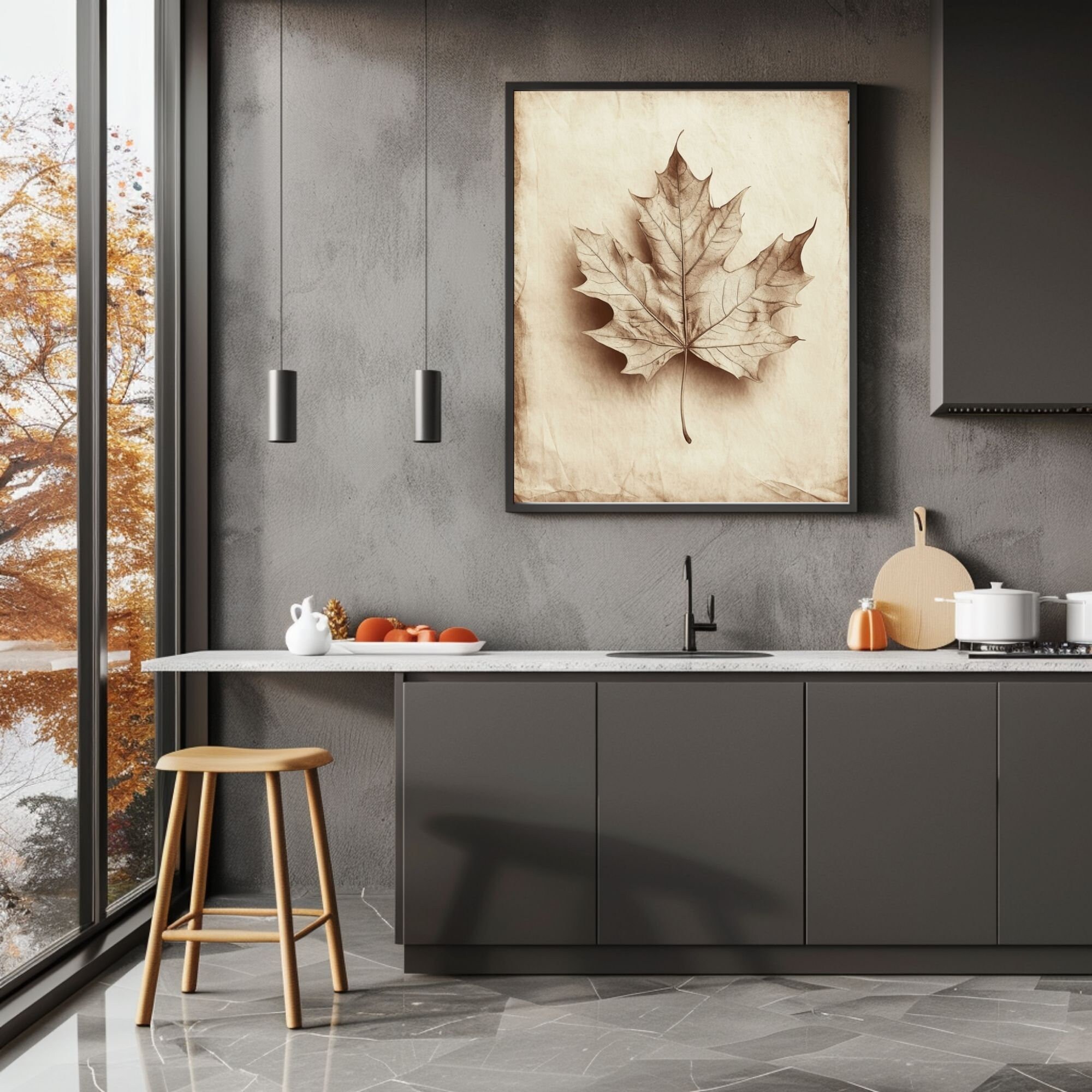 Vintage Maple Leaf Art Print, Neutral Rustic Autumn Print, Sepia-toned ...