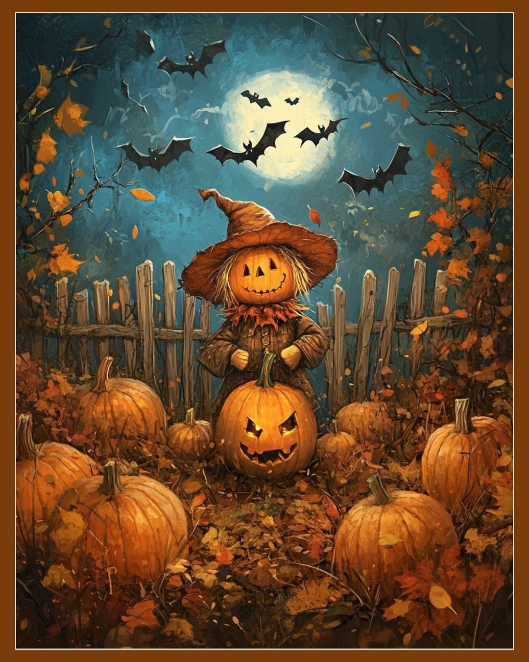 Charming Pumpkin Patch Scene With Friendly Scarecrow: Whimsical ...