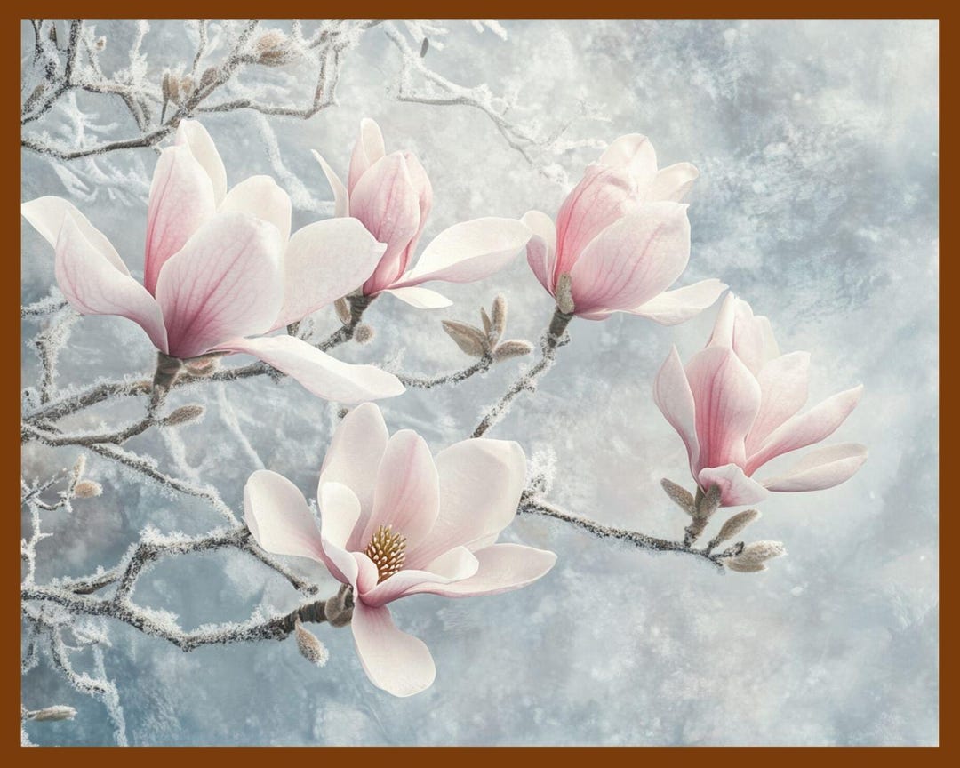 Vintage Winter Magnolia Oil Painting, Botanical Print (digital Download ...
