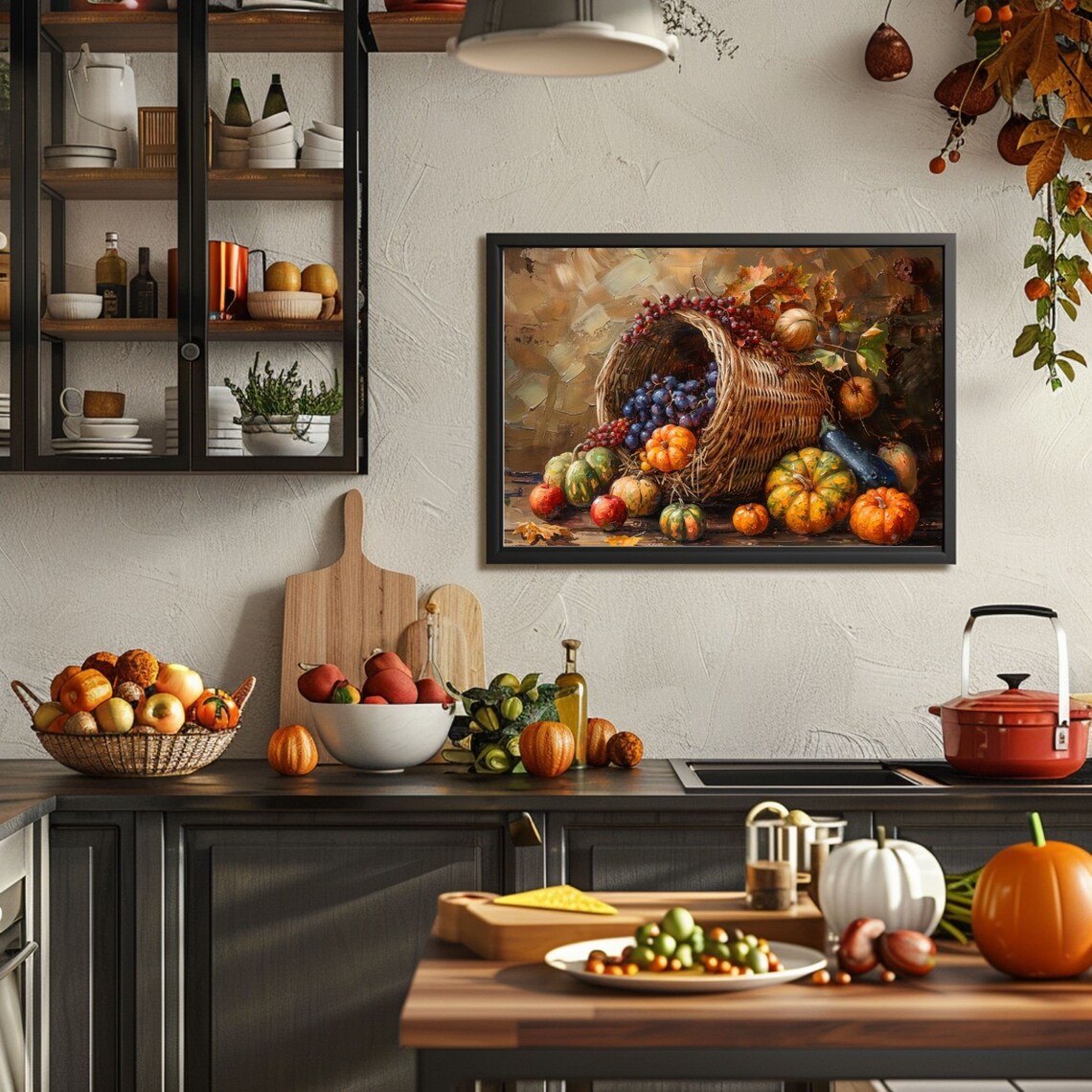 Cornucopia Still Life Print: Rustic Autumn Harvest, Thanksgiving Decor ...