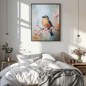 Spring Bird in Cherry Blossom Branch Spring Wall Art Vintage Spring ...