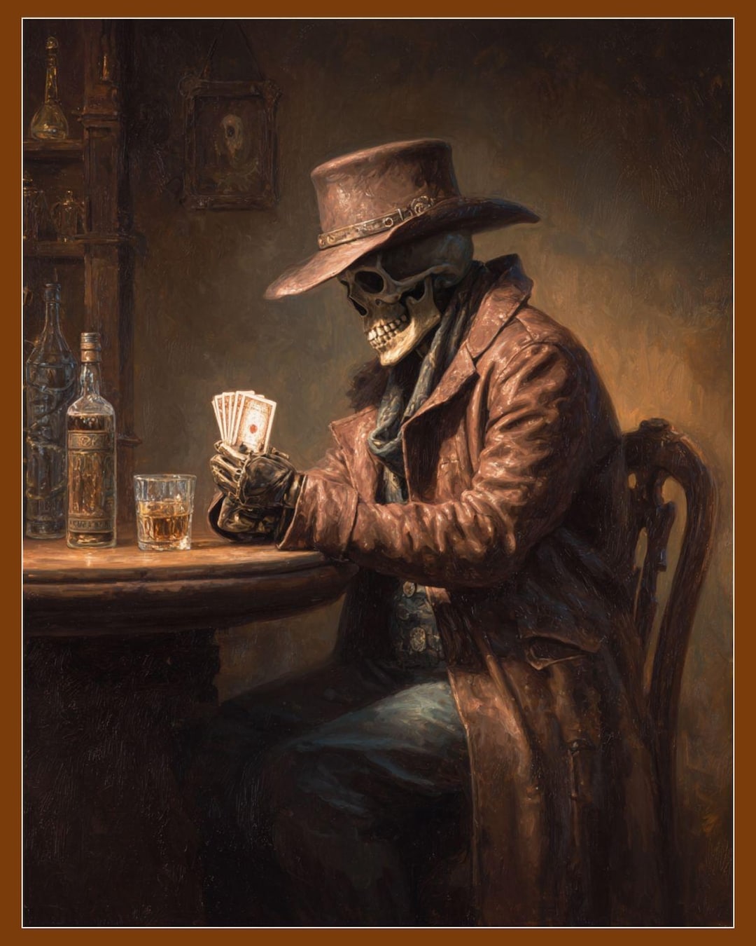 Skeleton Gambler Wall Art, Western Cowboy Skull Playing Cards, Dark ...
