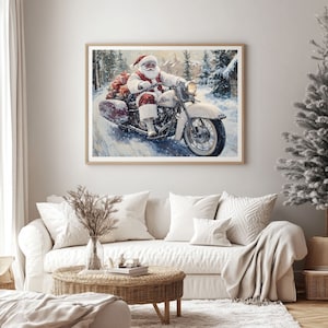 Santa on Harley-davidson Christmas Art | Vintage Motorcycle Holiday ...