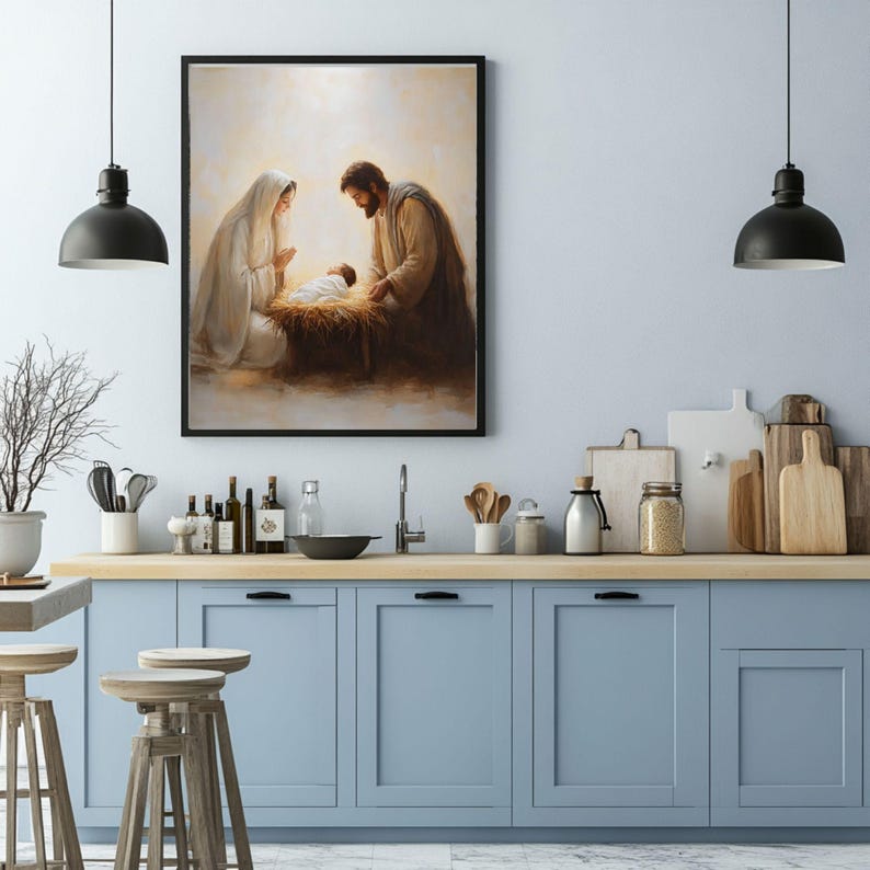 The Nativity Scene - Mary, Joseph, and Baby Jesus Wall Art, Christmas ...