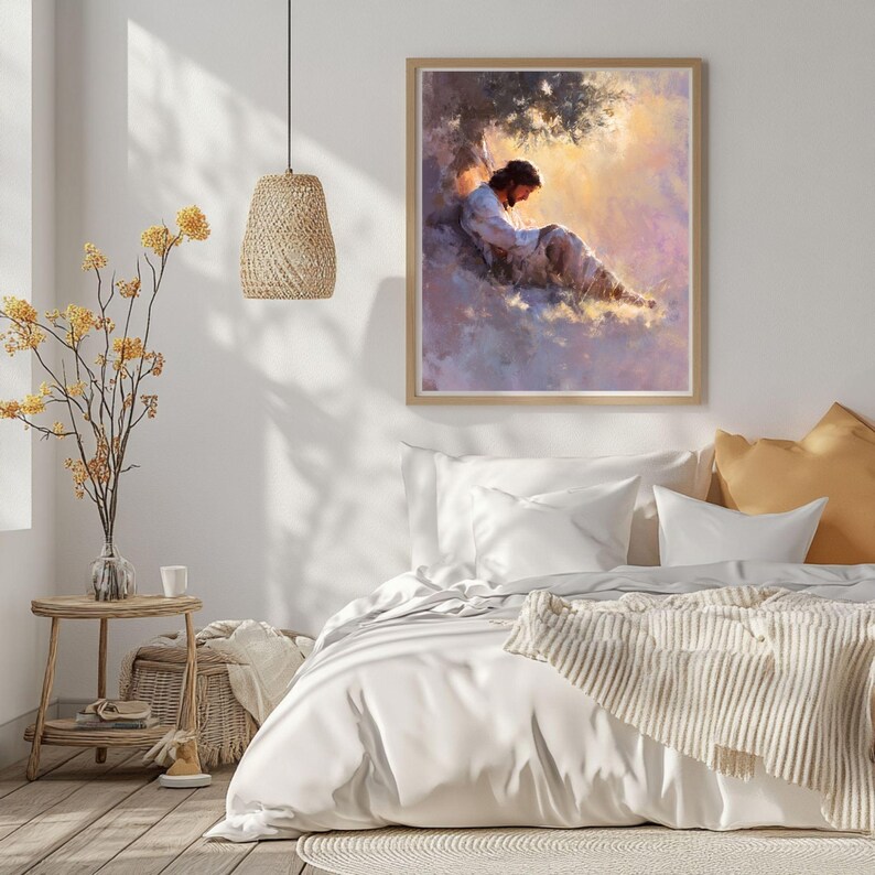 Resting Jesus Oil Painting, Peaceful Christ Art, Faith Wall Decor ...