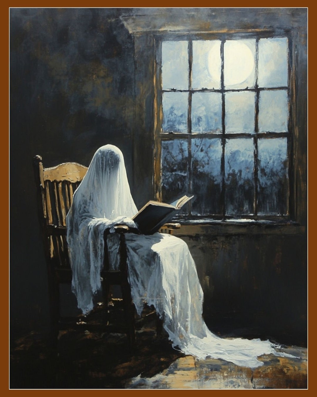 Ghost Reading by Moonlight: Halloween Digital Art (digital Download) - Etsy