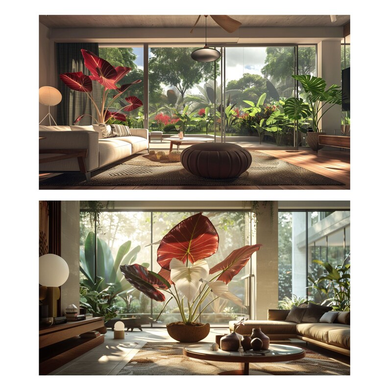 Tropical Leaf Zoom Background: Red and Cream (digital Download) - Etsy