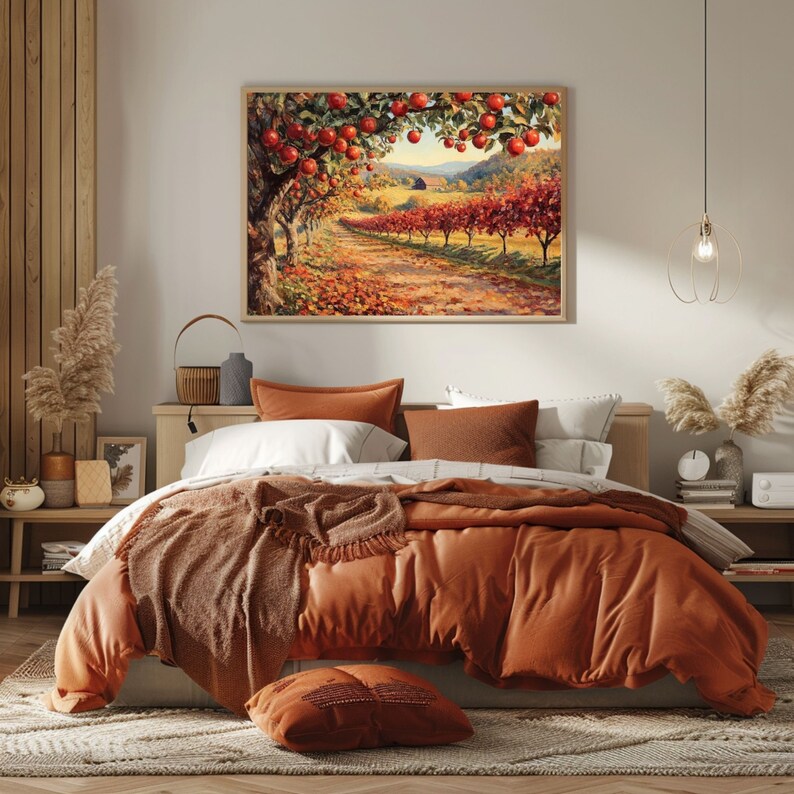 Golden Autumn Apple Orchard Art Print: Vibrant Harvest Landscape ...