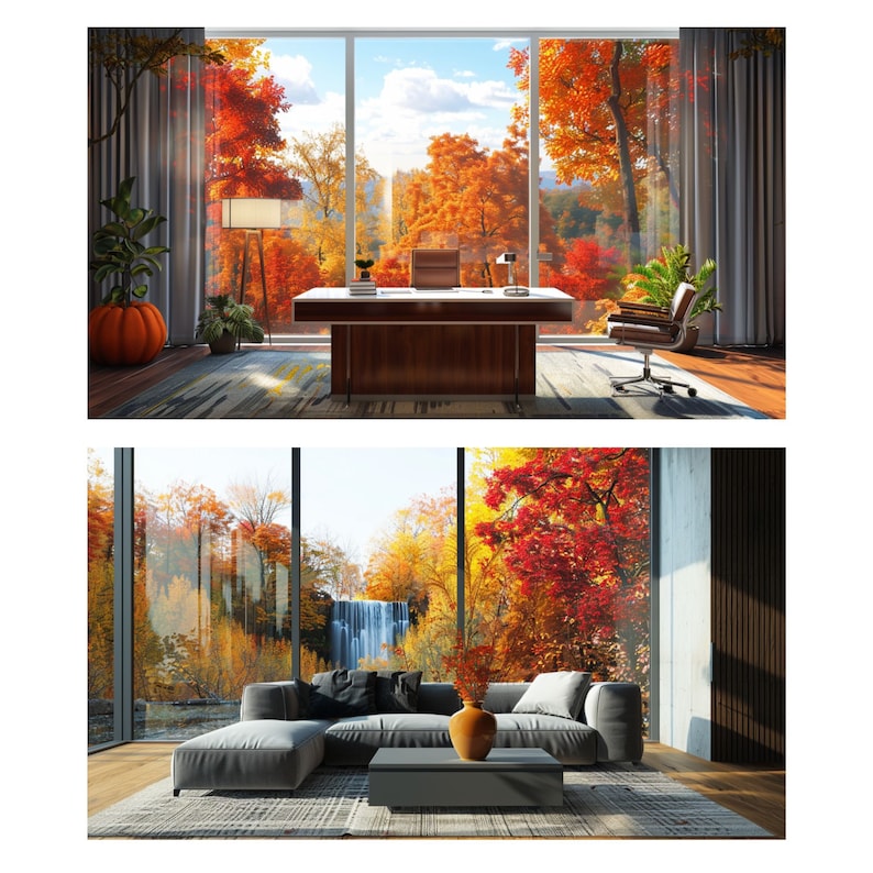 Cozy Autumn Cabin Virtual Background: Fall Foliage, Home Office ...