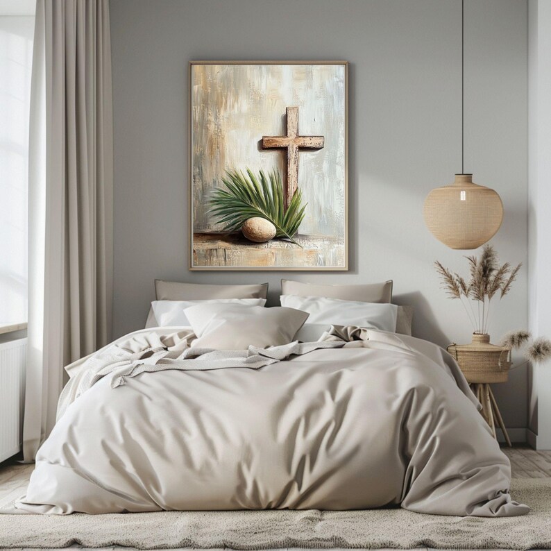 Easter Cross and Palm Art Print | Religious Wall Decor (digital ...