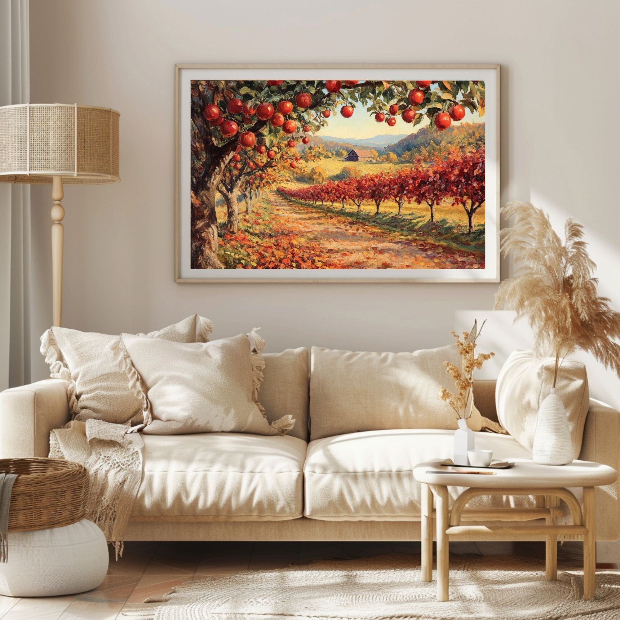 Golden Autumn Apple Orchard Art Print: Vibrant Harvest Landscape ...