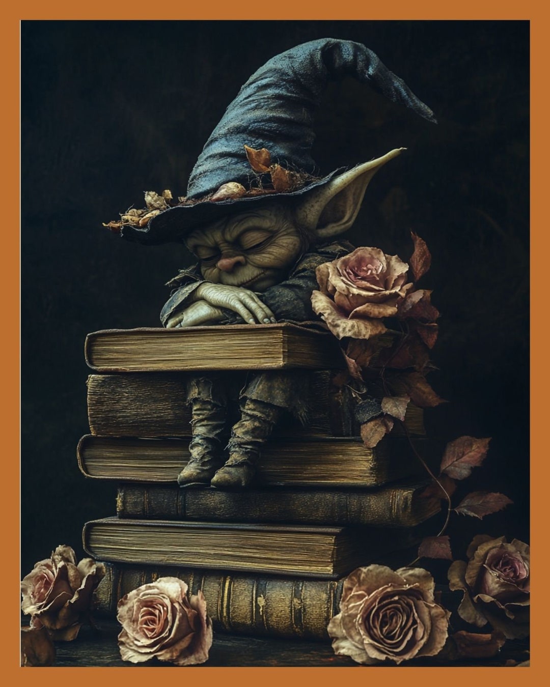 Enchanting Gothic Goblin With Witch Hat Sitting on Vintage Books – Dark ...