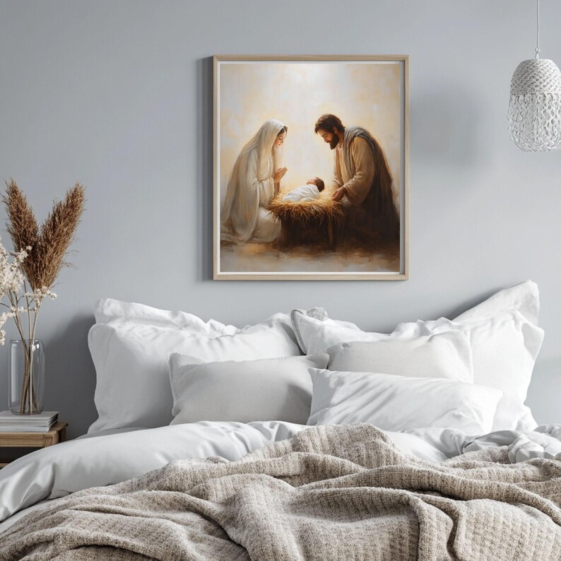 The Nativity Scene - Mary, Joseph, and Baby Jesus Wall Art, Christmas ...