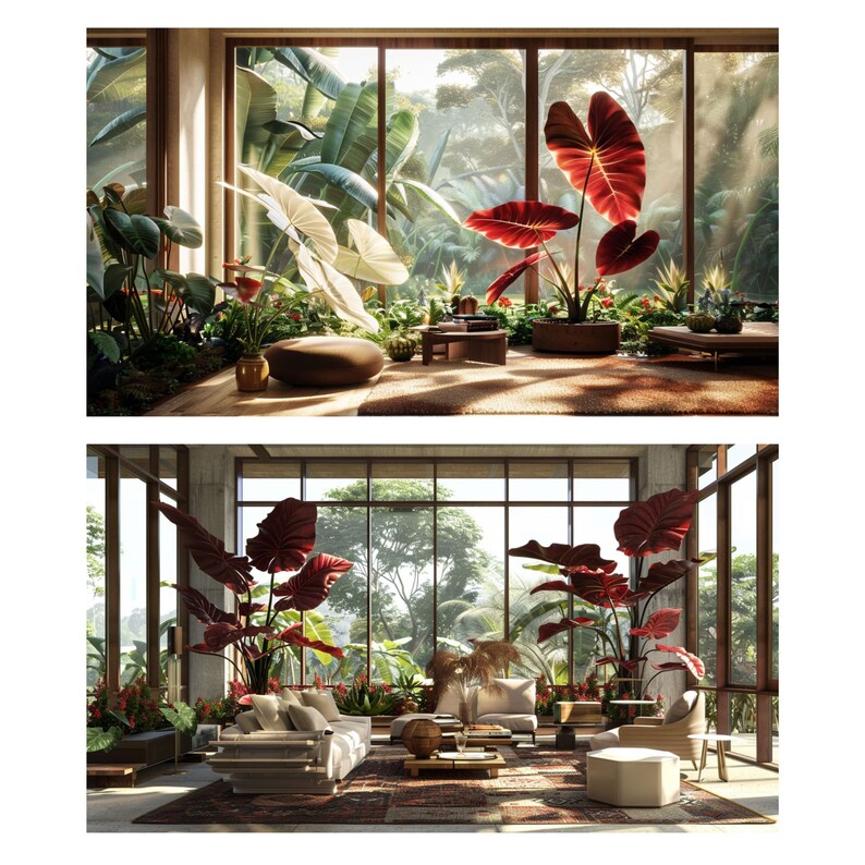 Tropical Leaf Zoom Background: Red and Cream (digital Download) - Etsy