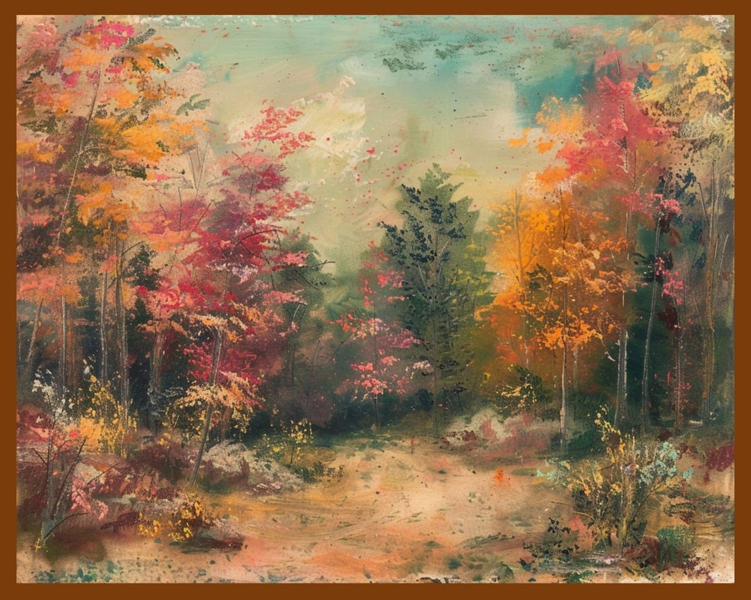Vintage Autumn Landscape Painting, Fall Wall Art, Fall Oil Painting ...
