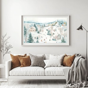 Enchanting Winter Village Scene - New England Snowscape With Villagers ...