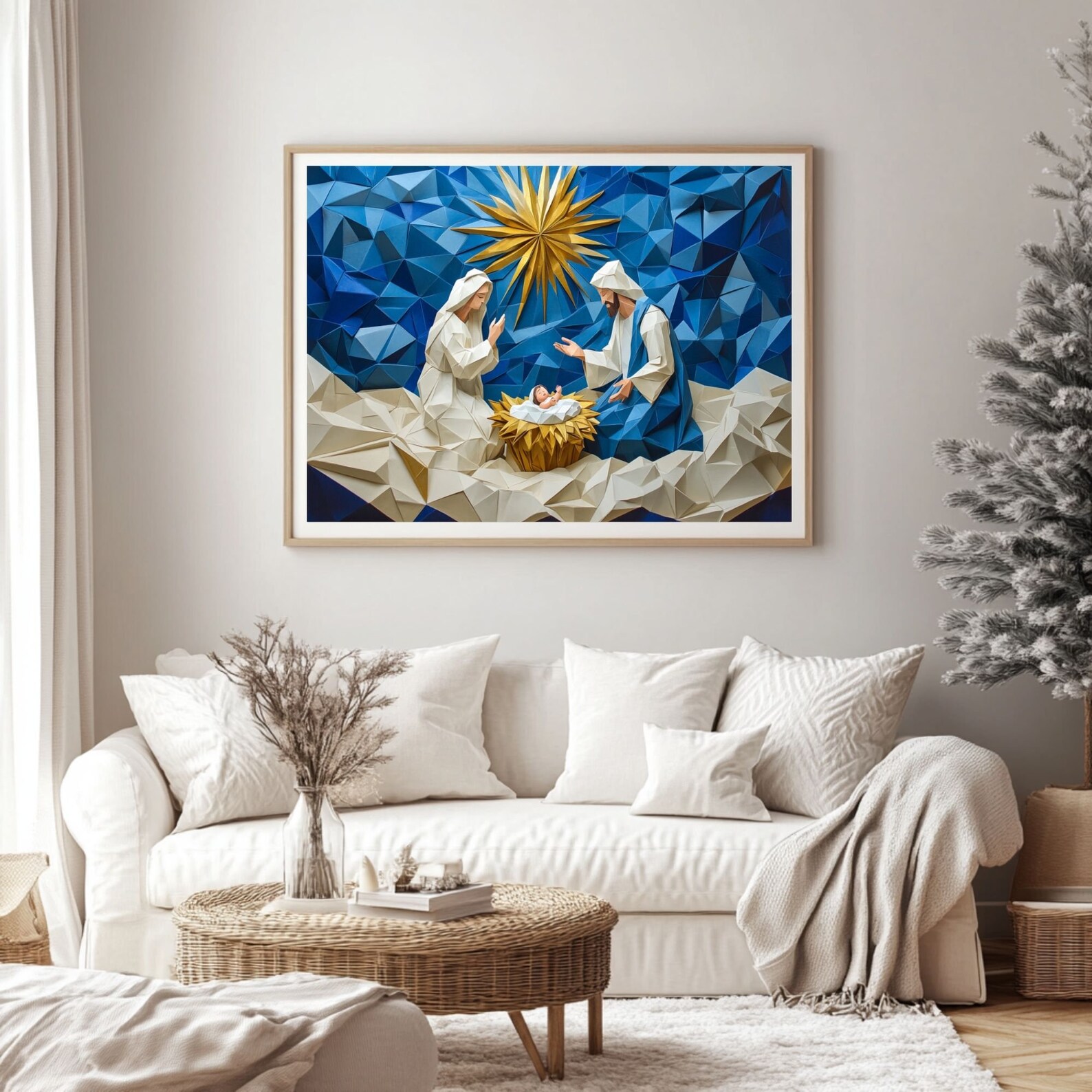 Origami Nativity Scene Art Print | Geometric Christmas Decor (digital ...