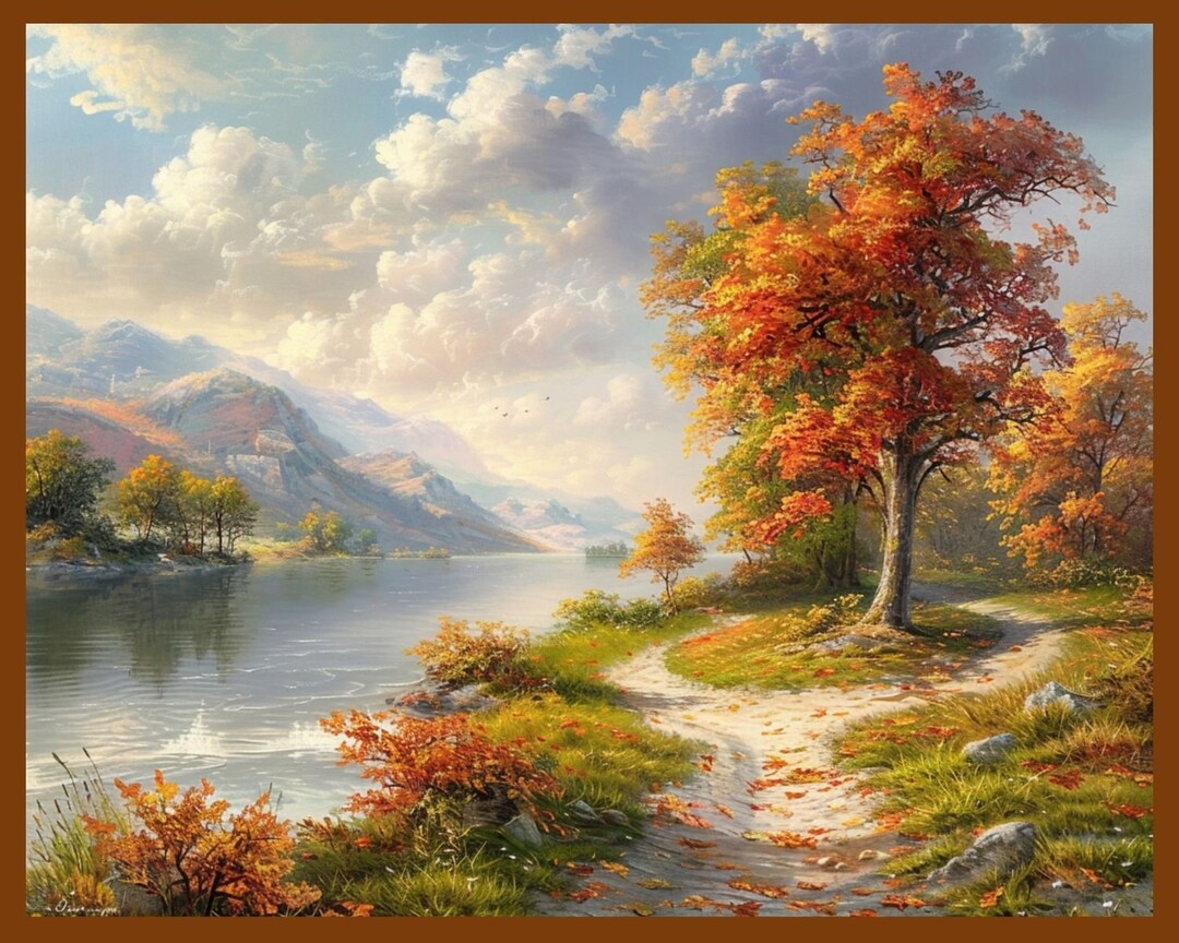 Vintage Autumn Landscape Painting, Fall Wall Art, Fall Oil Painting ...