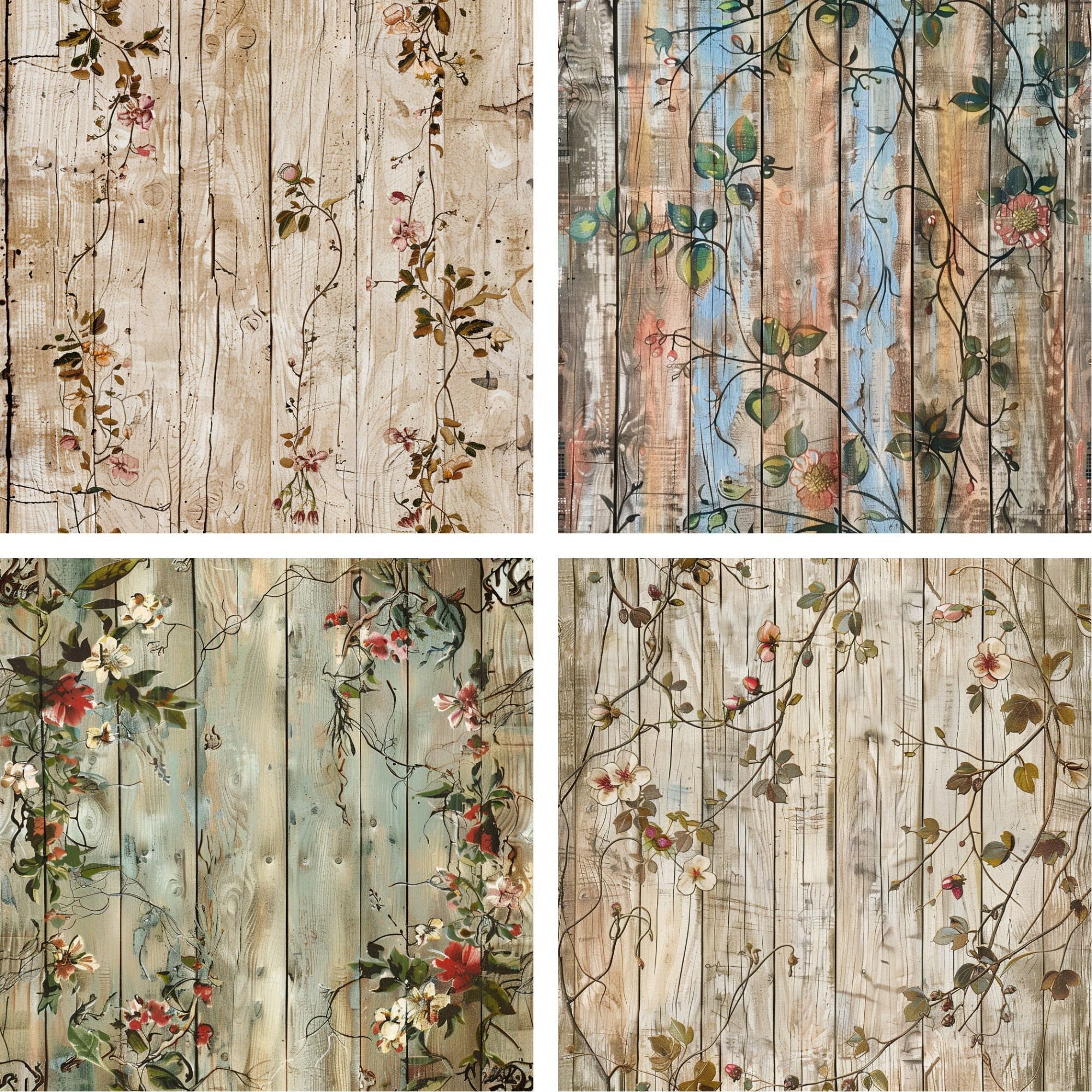 Seamless Shabby Wood Textures Digital Paper, Seamless Rustic Chic Wood ...