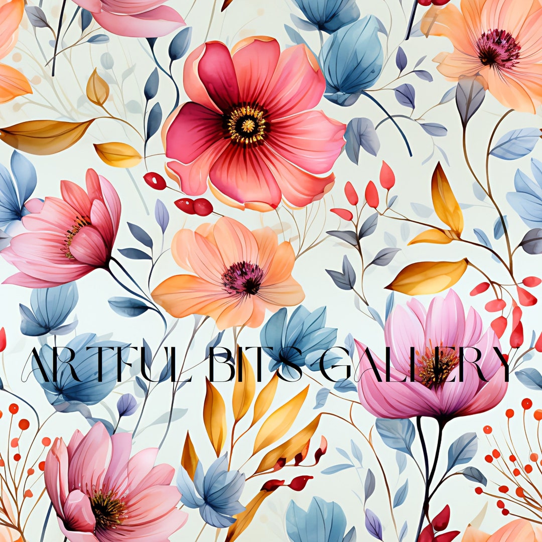 Seamless Floral Ensemble Digital Paper - Flower Backgrounds - 16 ...