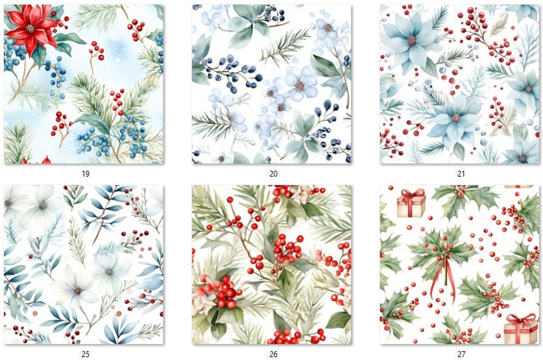 30 Watercolor Christmas Digital Pattern, Seamless Printable Textures ...